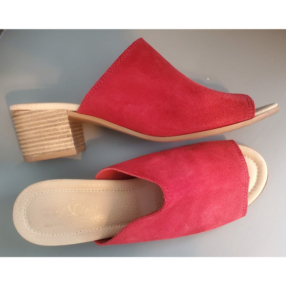 Bos. & Co. | Shoes | Bos Co Red Suede Peep Toe Slides 2 Heels Sz 4 Or ...